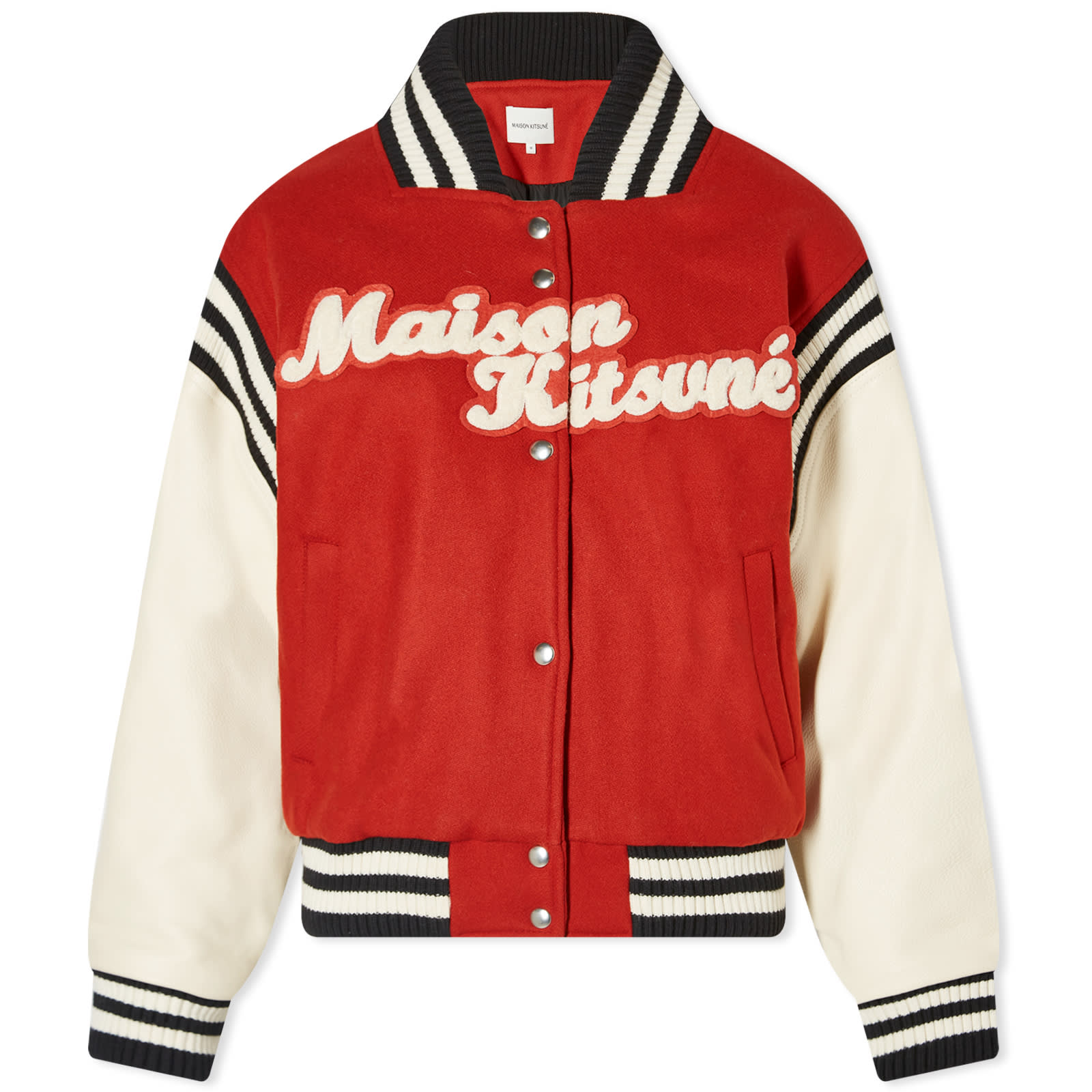 Maison Kitsuné Embroidered Varsity Jacket In Burnt Red - 70% Off